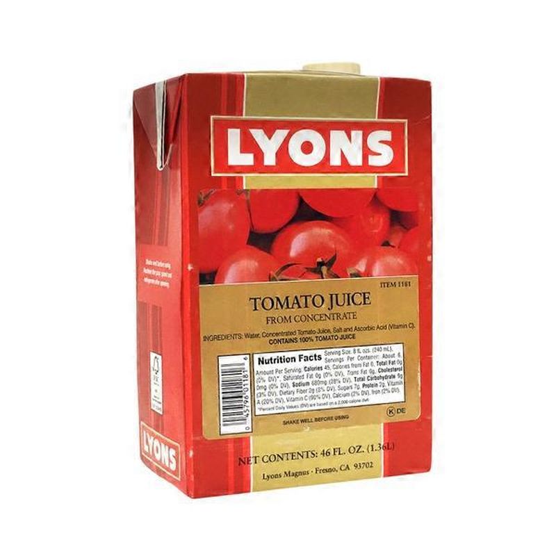 Lyons Case Of Lyons Ready To Serve 100% Tomato Juice (46 oz) - Instacart