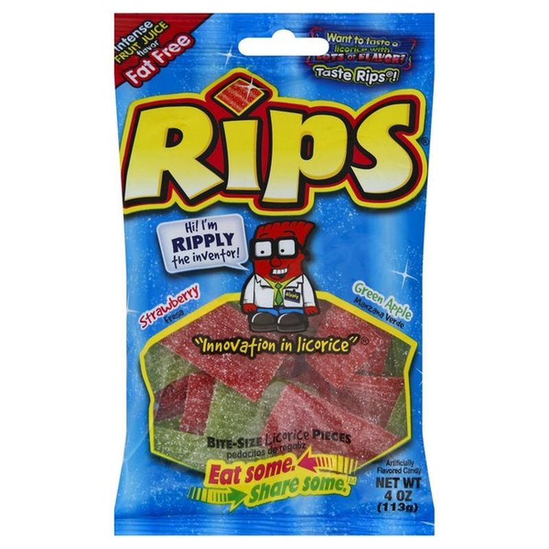 Rips Licorice Pieces, Strawberry, Green Apple, Bite-Size
