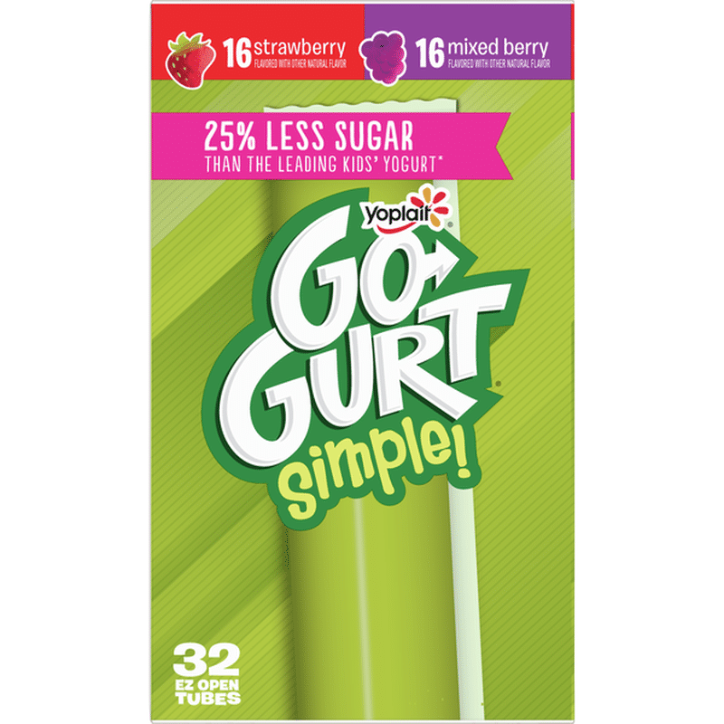 Go-Gurt Strawberry & Mixed Berry Yogurt Variety Pack, 32 Count (72 oz ...
