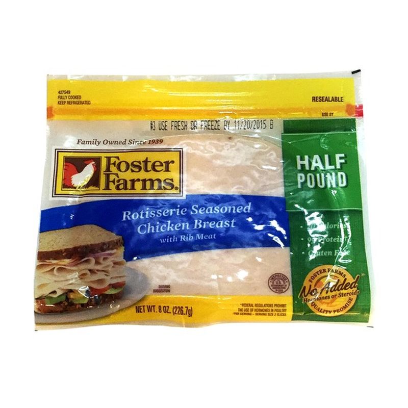 Foster Farms Chicken Breast, with Rib Meat, Rotisserie Seasoned, Half ...