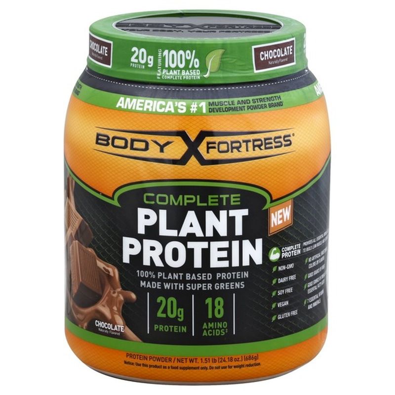 Body Fortress Protein Powder, Chocolate, Complete Plant Protein (24.18 ...