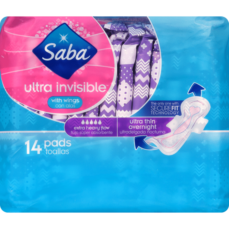 Saba Pads, Ultra Thin, with Wings, Extra Heavy Flow, Overnight (14 each ...