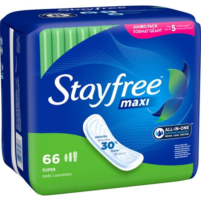 Stayfree Maxi Pads without Wings, Unscented, Super (66 ct) - Instacart