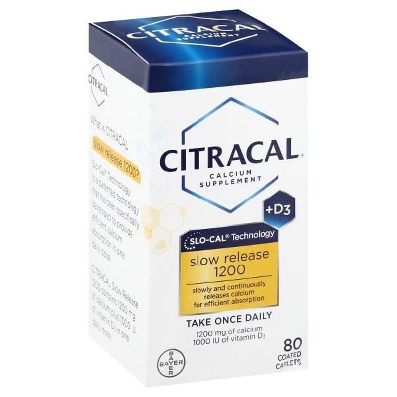 Citracal Calcium Supplement, 1200, Slow Release, Coated Caplets (80 ...