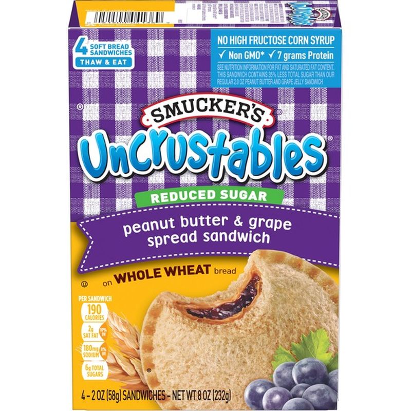 Smucker's Reduced Sugar Uncrustables Spread Sandwiches Peanut Butter ... Smucker's Reduced Sugar Uncrustables Spread Sandwiches Peanut Butter ...