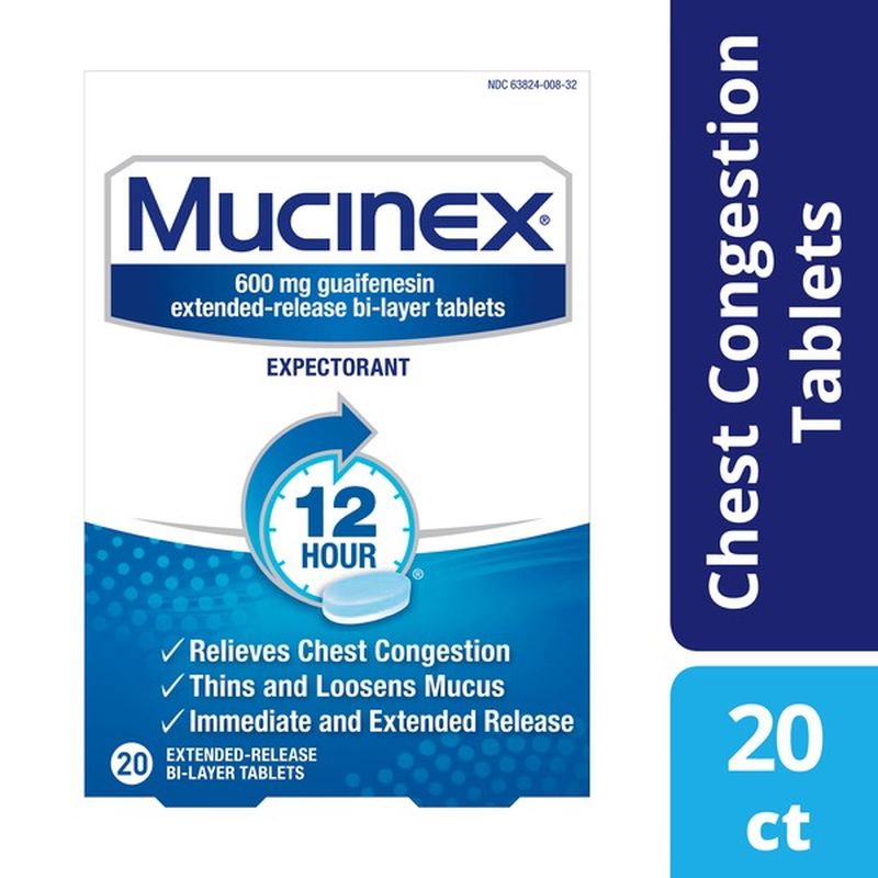 Mucinex® Expectorant 12 Hour Extended Release Tablets, 600 mg ...