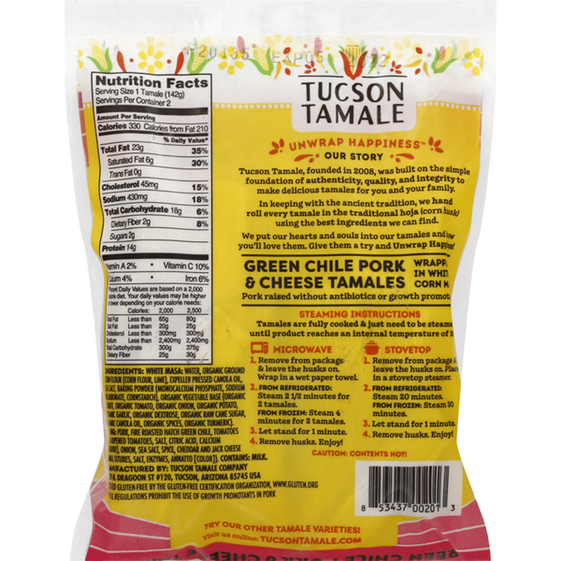 Tucson Tamale Tamales, Green Chile Pork & Cheese (2 each) - Instacart