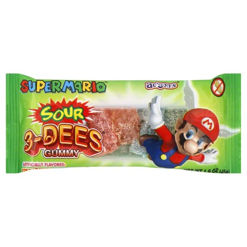 Au Some Candies 3-Dees Gummy, Super Mario, Sour, Assorted Flavors (1.6 ...