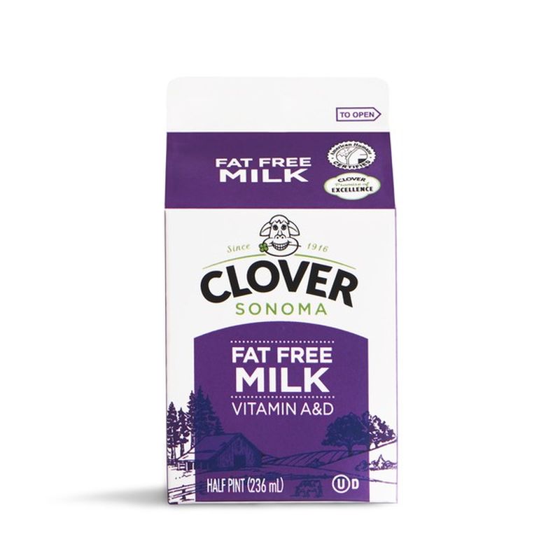 Clover Sonoma Conventional Fat Free Milk Half Pint (8 oz) - Instacart