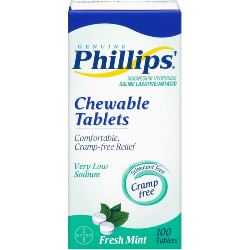 Philips Fresh Mint Chewable Tablets Saline Laxative/Antacid (100 each ...