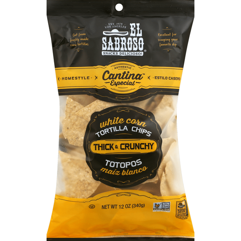 El Sabroso Tortilla Chips, White Corn, Thick & Crunchy, Homestyle (12 ...