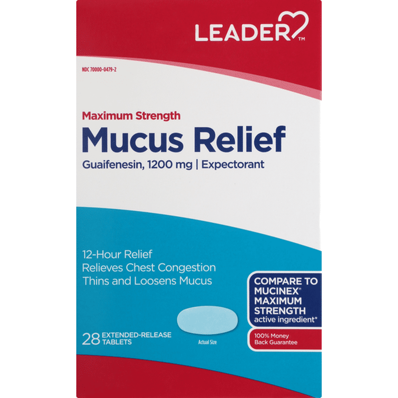 Leader Mucus Relief, Maximum Strength, Extended-Release Tablets (28 ...