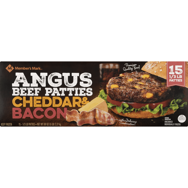 Member's Mark Beef Patties, Angus, Cheddar & Bacon (15 each) - Instacart