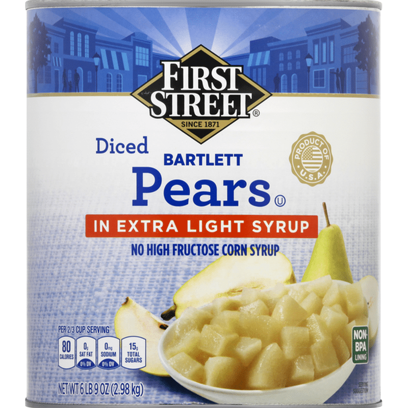 First Street Pears, in Extra Light Syrup, Bartlett, Diced (105 oz ...