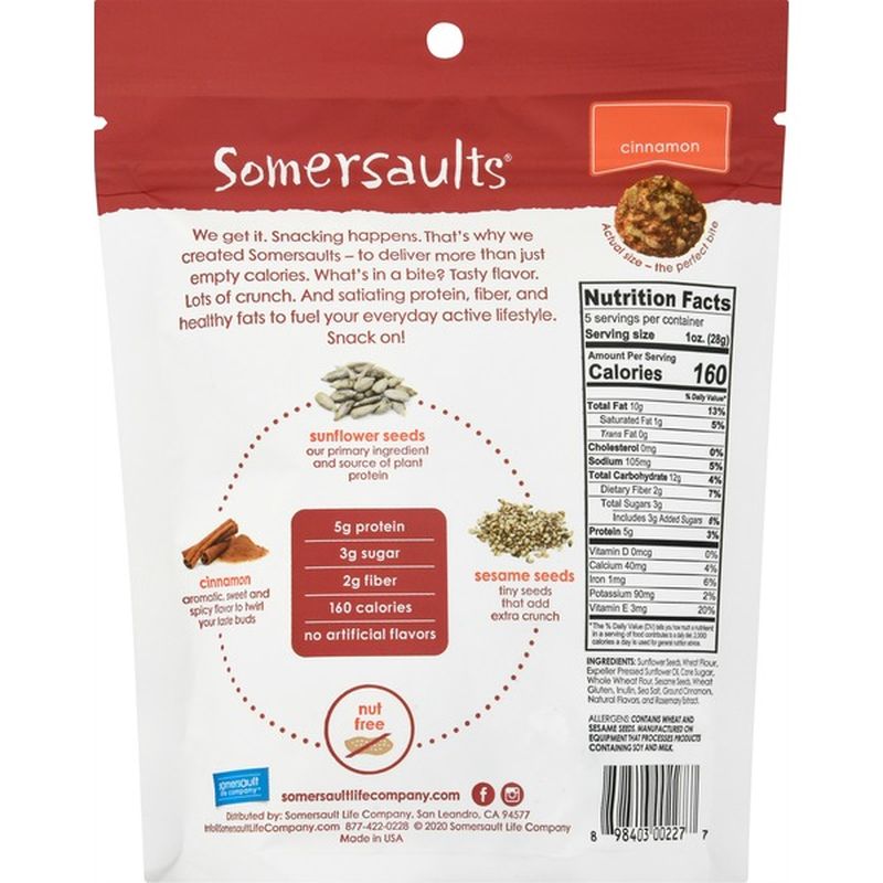 Somersaults Snack Co Sunflower Seed Crunchy Bites - Cinnamon (6 oz ...