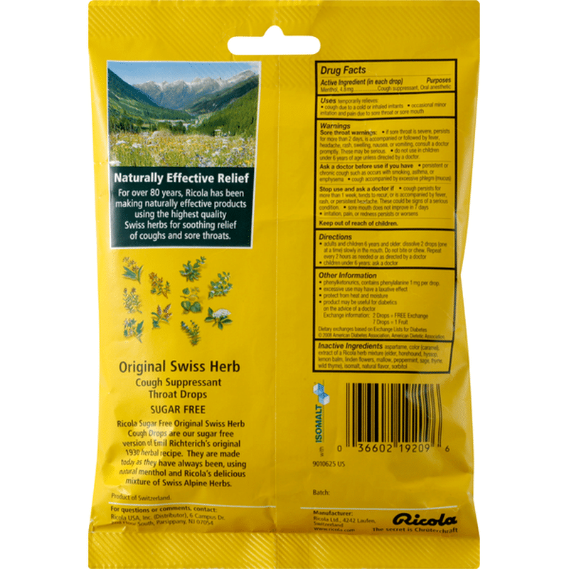 Ricola Cough Suppressant/Throat Drops, Original Swiss Herb (19 each) - Instacart
