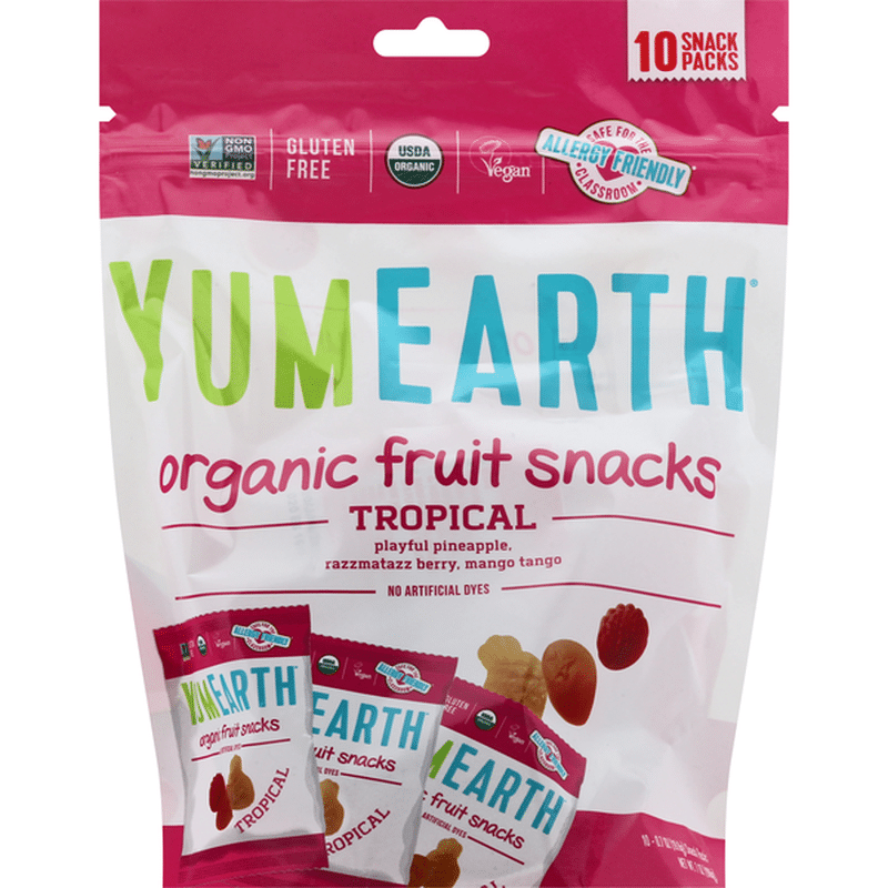 YumEarth Fruit Snacks, Organic, Tropical, 10 Snack Packs (10 each ...