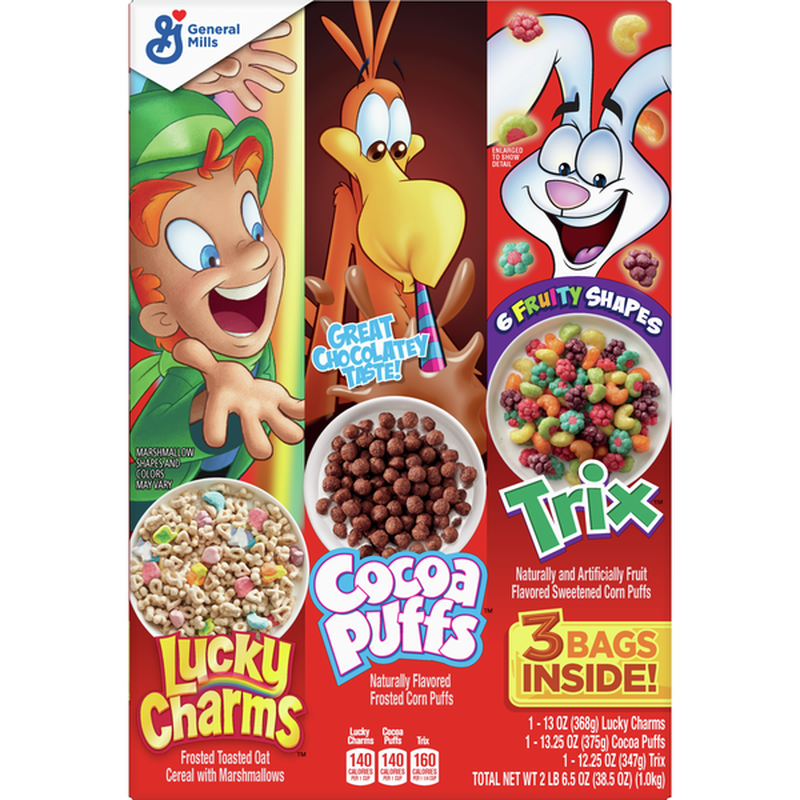 General Mills Cereal Kid Variety Pack, Lucky Charms, Trix, Cocoa Puffs ...