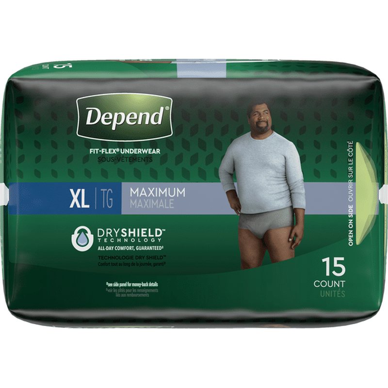 Depend Incontinence Underwear for Men, Maximum Absorbency, XL, Grey (15 ...
