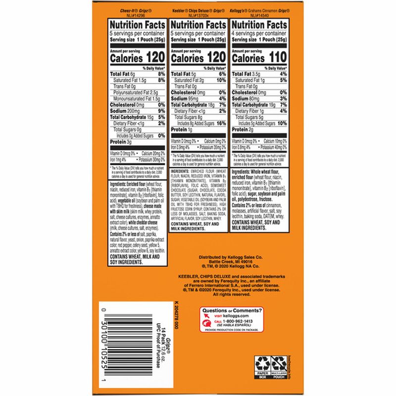 Keebler Gripz Cookies and Crackers, Great for On-the-Go, Variety Pack ...