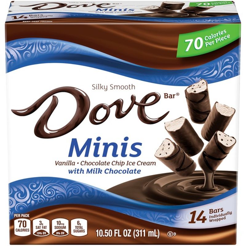 Dove Bar Minis Vanilla Chocolate Chip Ice Cream with Milk Chocolate ...