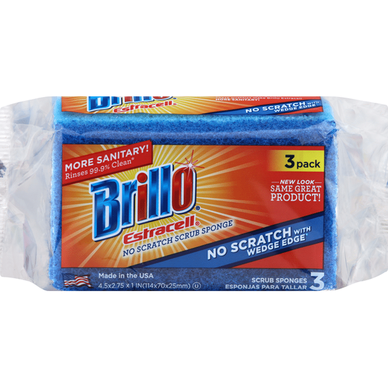 Brillo Scrub Sponge, No Scratch, Estracell, 3 Pack (3 each) - Instacart