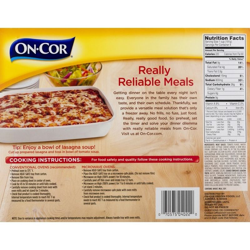 On-Cor Lasagna with Meat Sauce (28 oz) - Instacart
