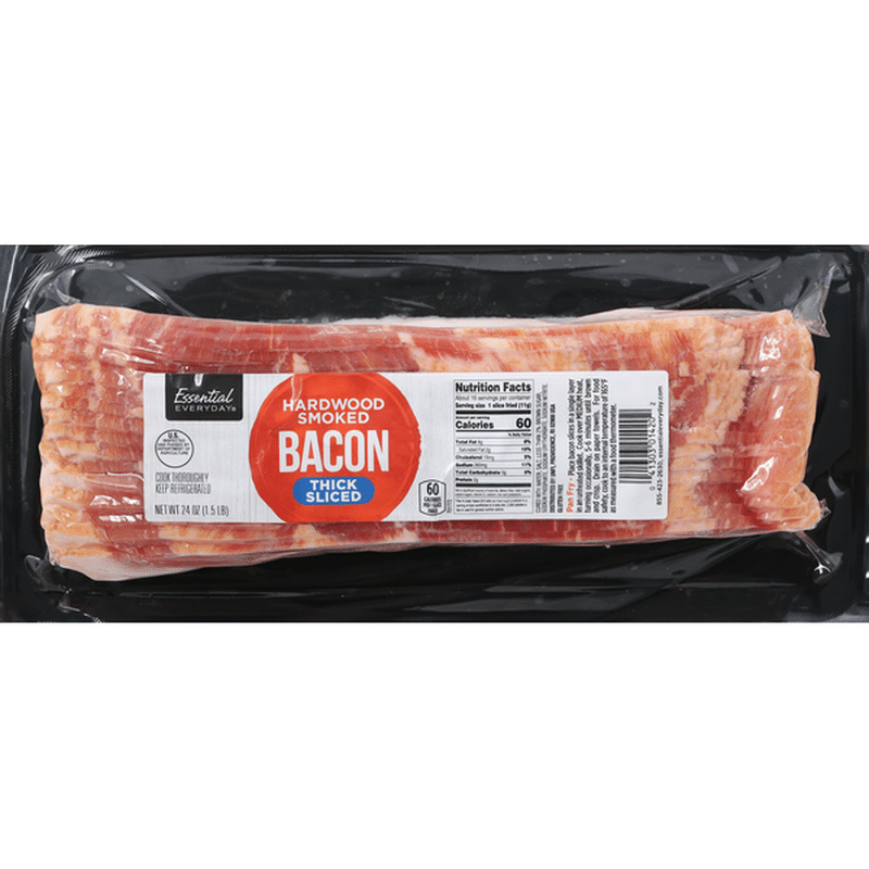 Essential Everyday Bacon, Hardwood Smoked, Thick Sliced (24 oz) - Instacart