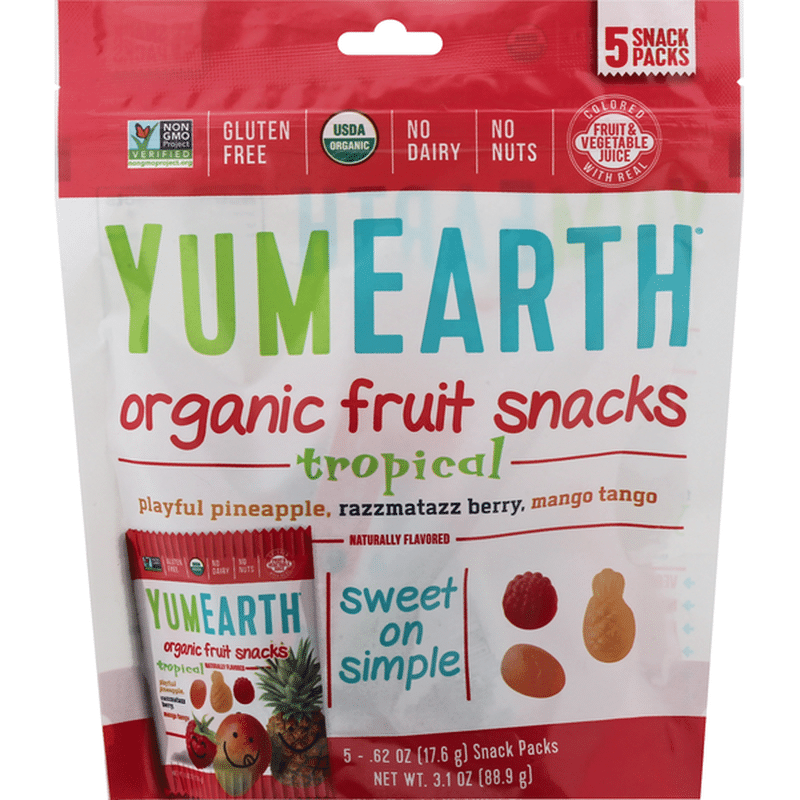YumEarth Fruit Snacks, Organic, Tropical, 5 Snack Packs (5 each ...