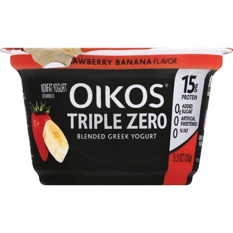 Oikos Triple Zero Strawberry Banana Greek Yogurt (5.3 oz) - Instacart