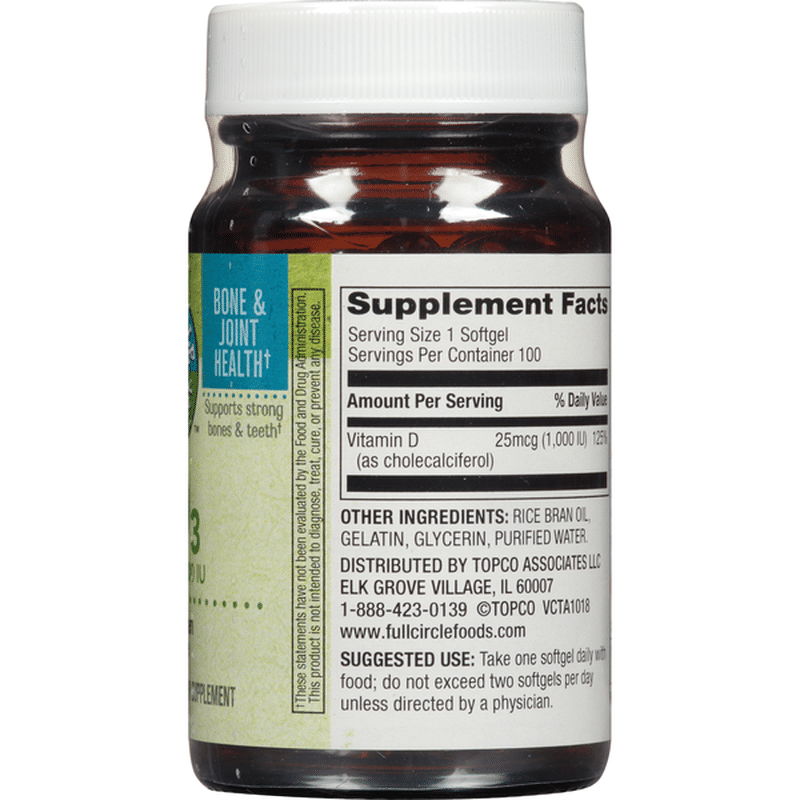 Full Circle Vitamin D3 25 Mcg 1,000 Iu Supports Strong Bones & Teeth ...