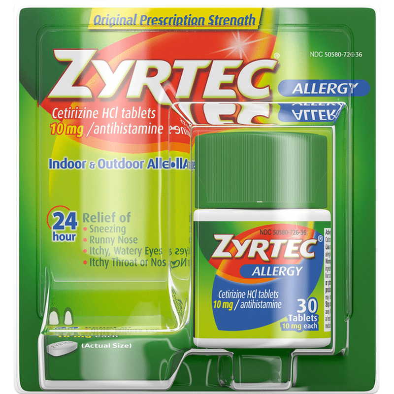 Zyrtec 24 Hour Allergy Relief Tablets with Cetirizine HCl (30 ct ...