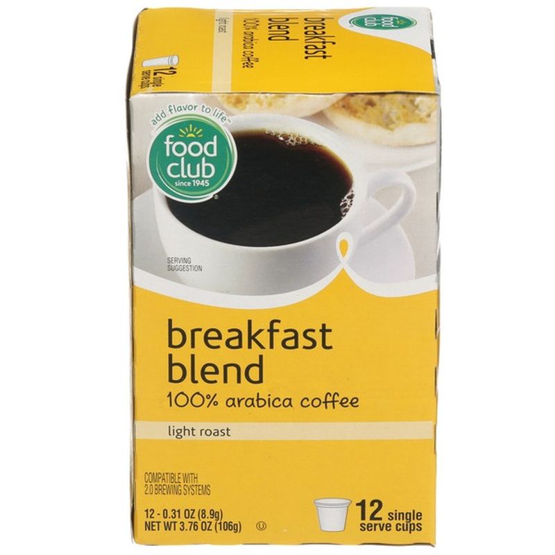 Food Club Light Roast Breakfast Blend 100% Arabica Coffee Single Serve ...