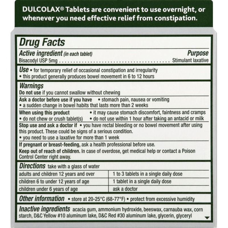 Dulcolax Laxative, Overnight Relief, Tablets (100 each) from Kroger ...