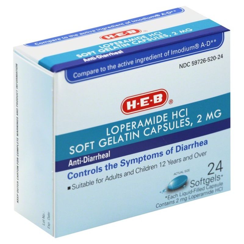 H-E-B Anti Diarrheal Loperamide HCl Soft Gelatin Capsules (24 ct ...