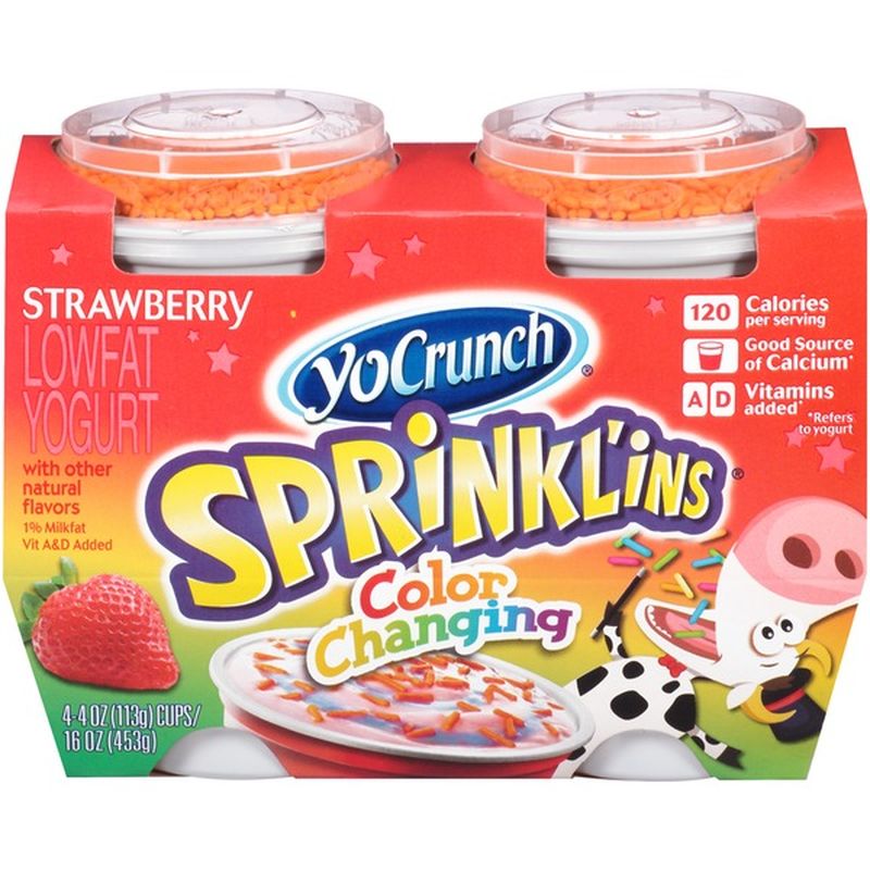 YoCrunch Sprinkl'ins Color Changing Lowfat Strawberry Yogurt (4 oz ...