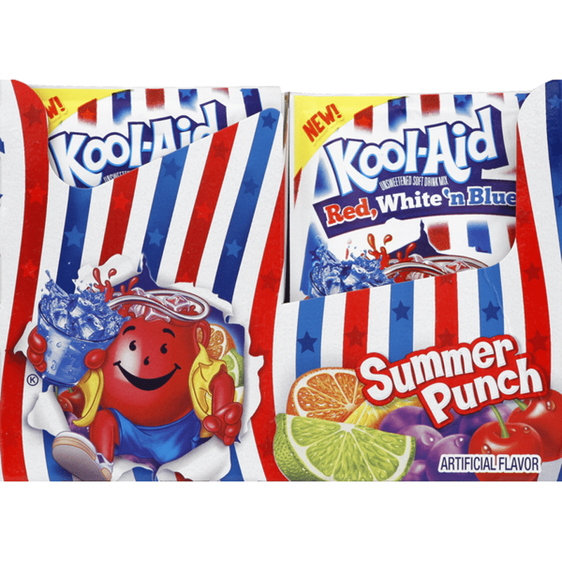 Kool-Aid Soft Drink Mix, Unsweetened Red, White 'n Blue, Summer Punch ...