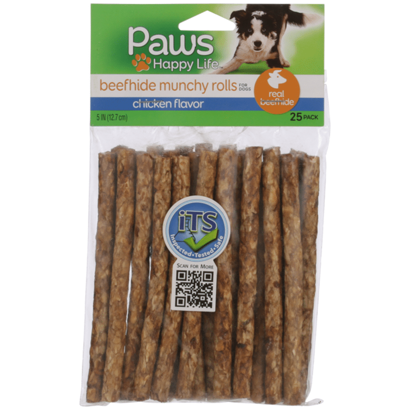 Paws Happy Life Chicken Flavor Beefhide Munchy Rolls For Dogs (25 ct ...