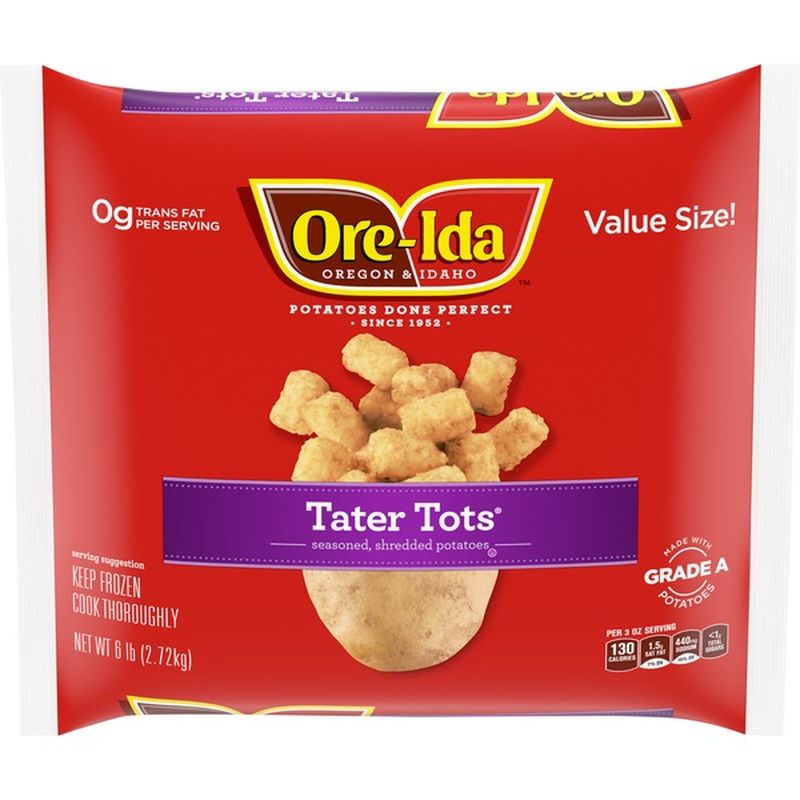Ore-Ida Tater Tots Seasoned Shredded Frozen Potatoes Value Size (6 lb ...