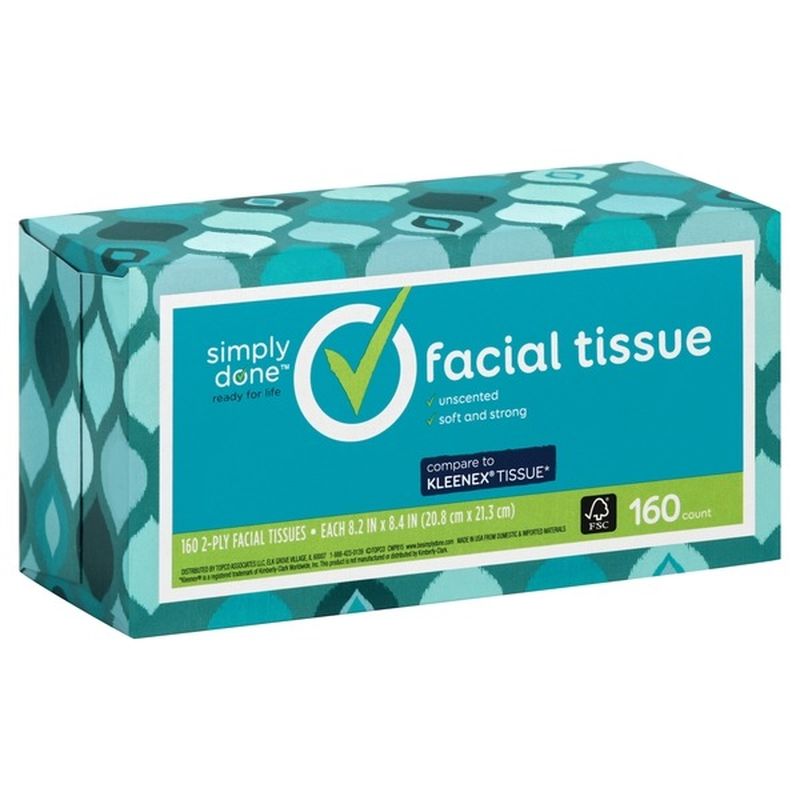 Simply Done Facial Tissue, So Soft, Unscented, 2-Ply (160 each) - Instacart