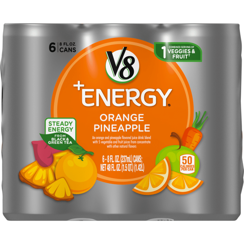 V8 V-Fusion + Energy Orange Pineapple Vegetable & Fruit Juice (8 fl oz ...