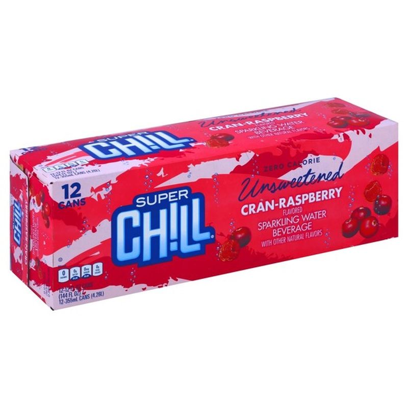 Super Chill Sparkling Water Beverage, Unsweetened, Cran-Raspberry ...