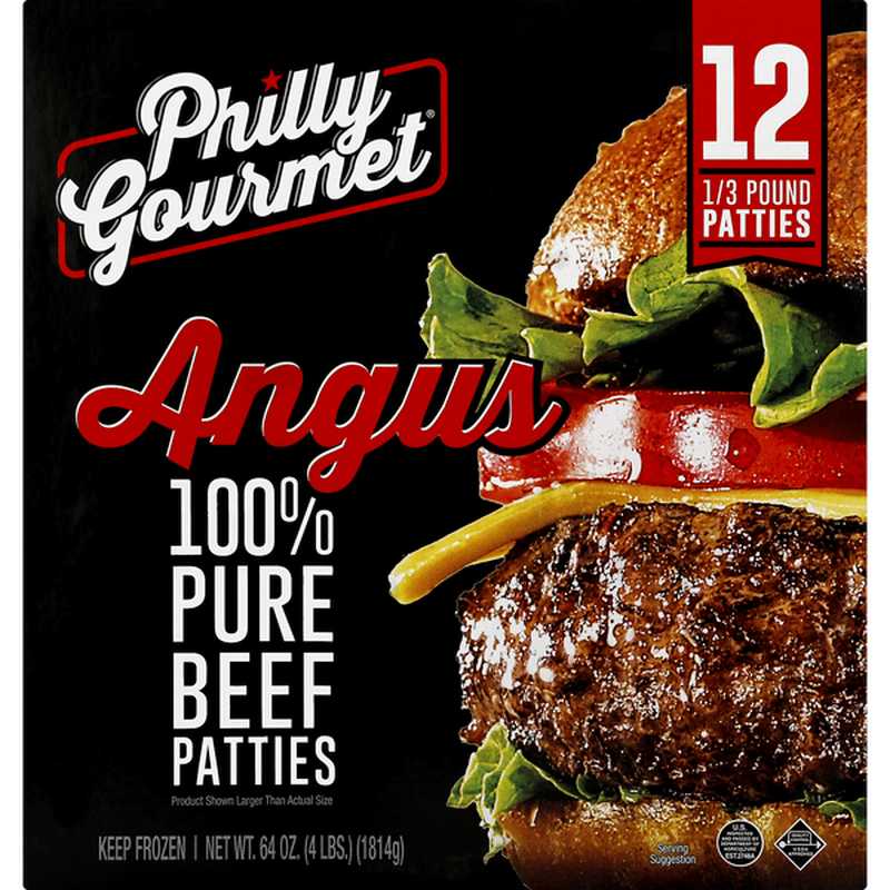 Philly-Gourmet Beef Patties, 100% Pure, Angus, 1/3 Pound (12 each ...