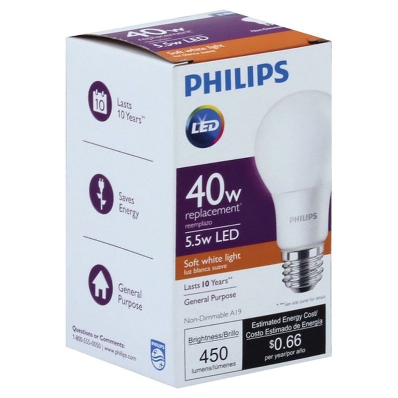 Philips Light Bulb, LED, Soft White Light, 5.5 Watts (1 each) - Instacart