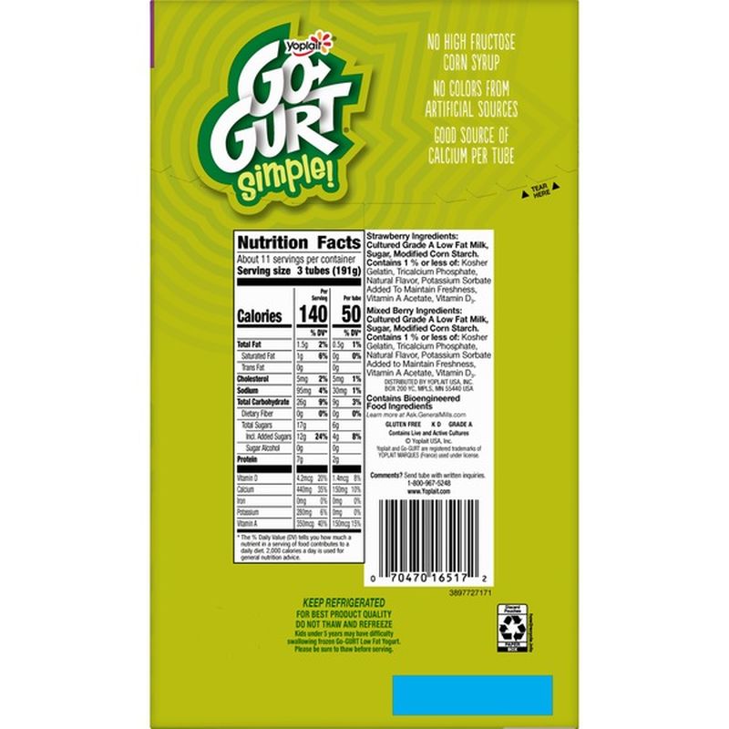 Go-Gurt Strawberry & Mixed Berry Yogurt Variety Pack, 32 Count (72 oz ...