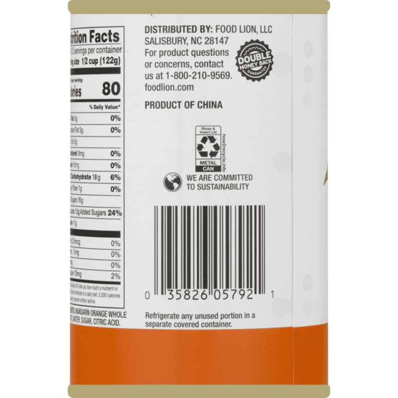 Food Lion Oranges, Mandarin, in Light Syrup, Can (15 oz) - Instacart