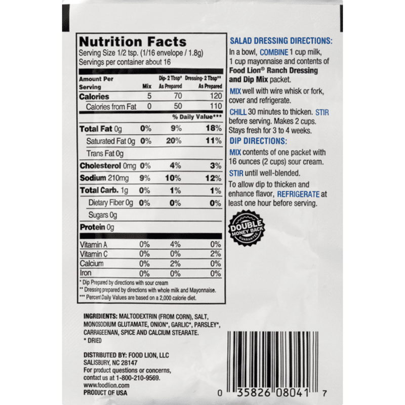 Food Lion Dressing & Dip Mix, Ranch, Pouch (1 oz) - Instacart
