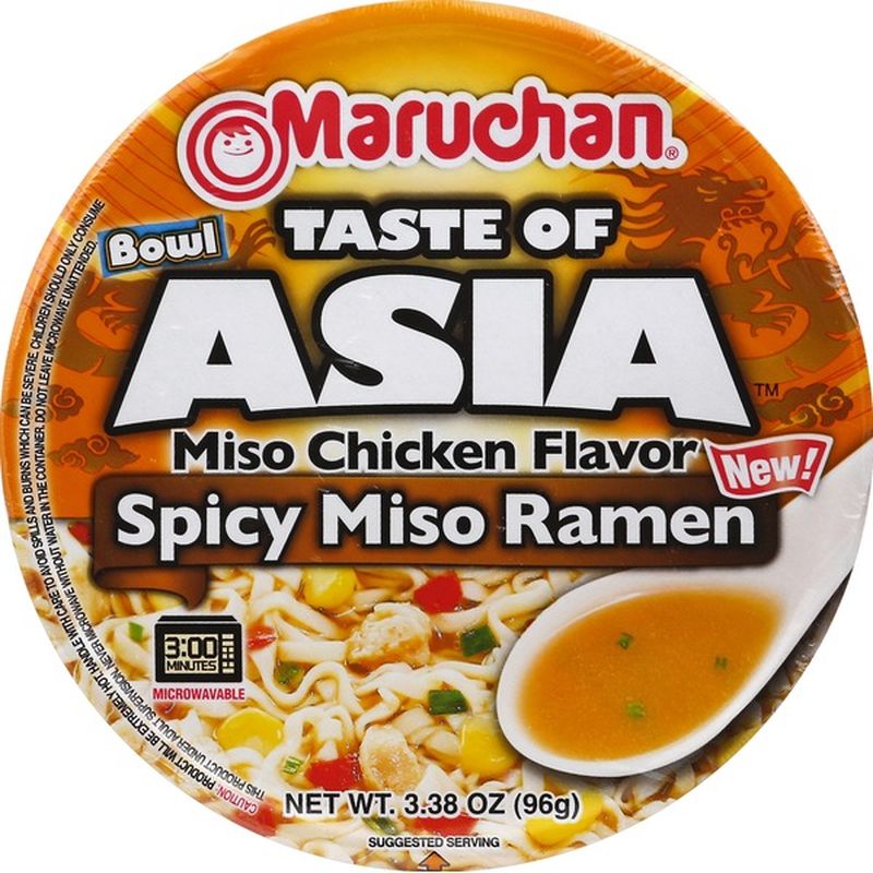 Maruchan Ramen Noodle Soup, Spicy Miso, Miso Chicken Flavor, Bowl (3.38 ...