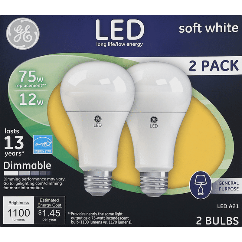 GE Light Bulbs, LED, Soft White, 12 Watts, 2 Pack (2 each) - Instacart