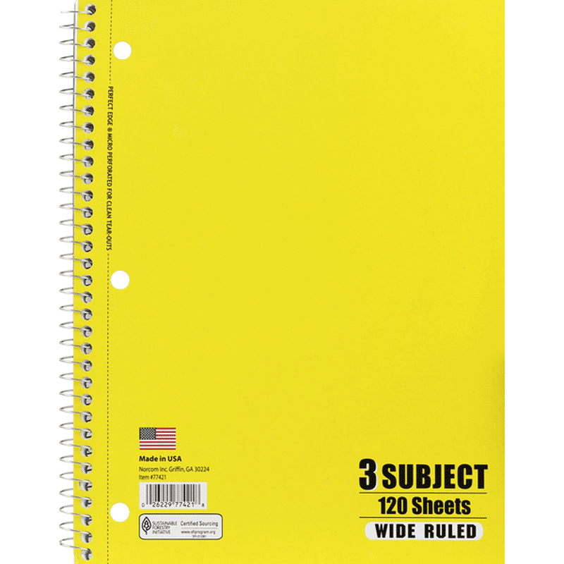 Norcom Notebook, 3 Subject, Wide Ruled, 120 Sheets (1 each) - Instacart